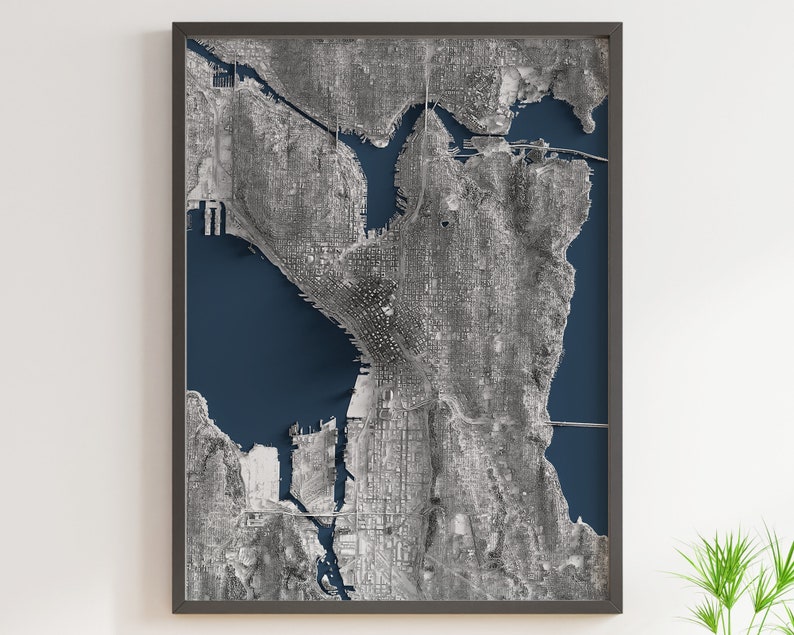 Seattle, Washington - Shaded Relief Map - Detailed Topography - Etsy