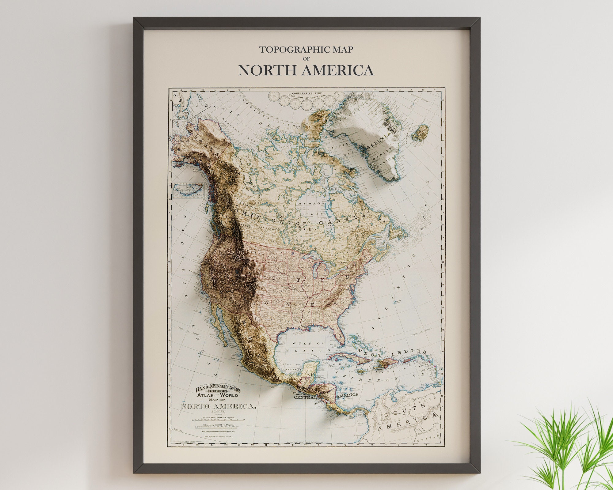 North America Vintage Topographic Map C. 1892 Shaded Relief Map - Etsy