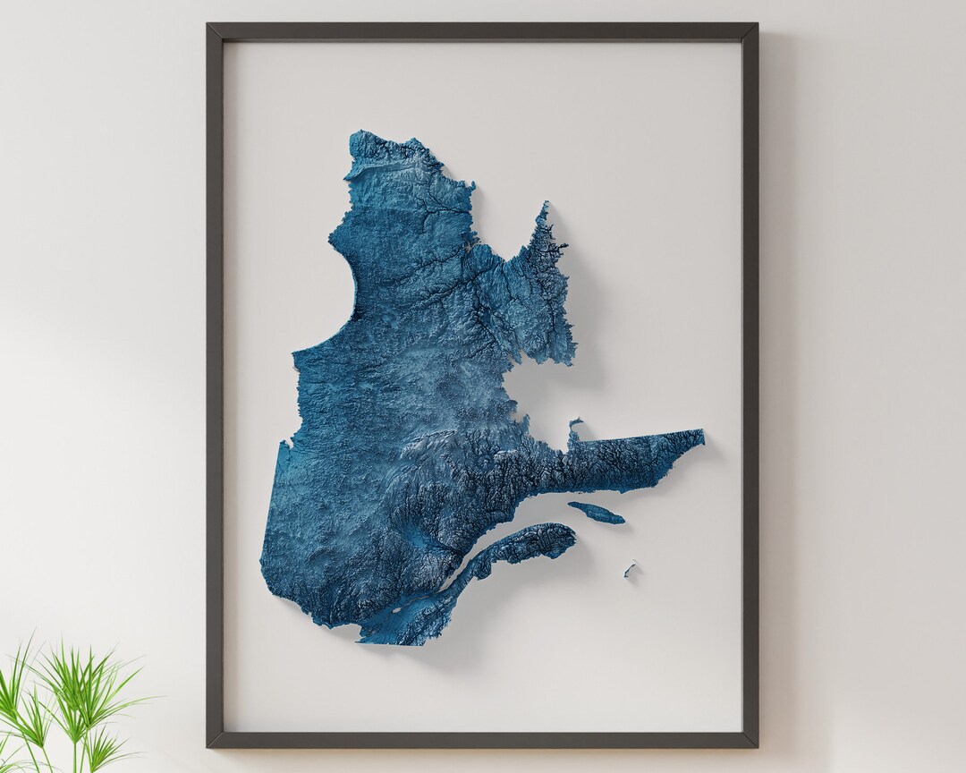 Quebec - Shaded Relief Map - Natural Topography - Etsy