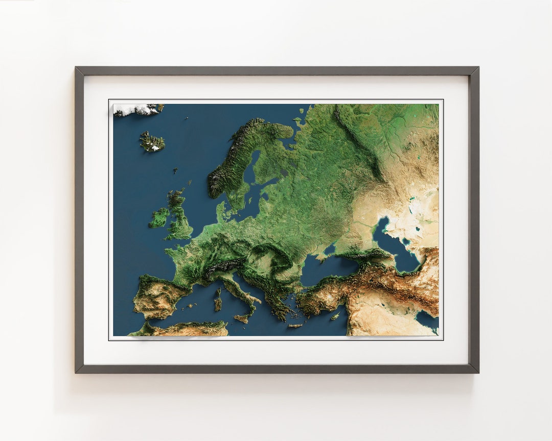 Europe - Shaded Relief Map - Imagery - Etsy
