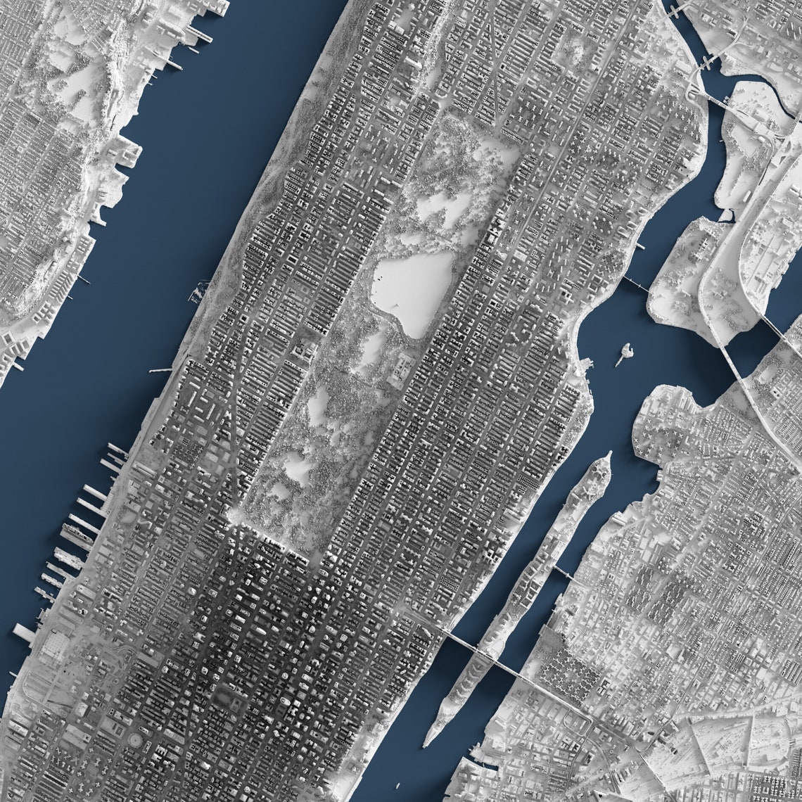 Manhattan New York Shaded Relief Map Detailed Topography - Etsy