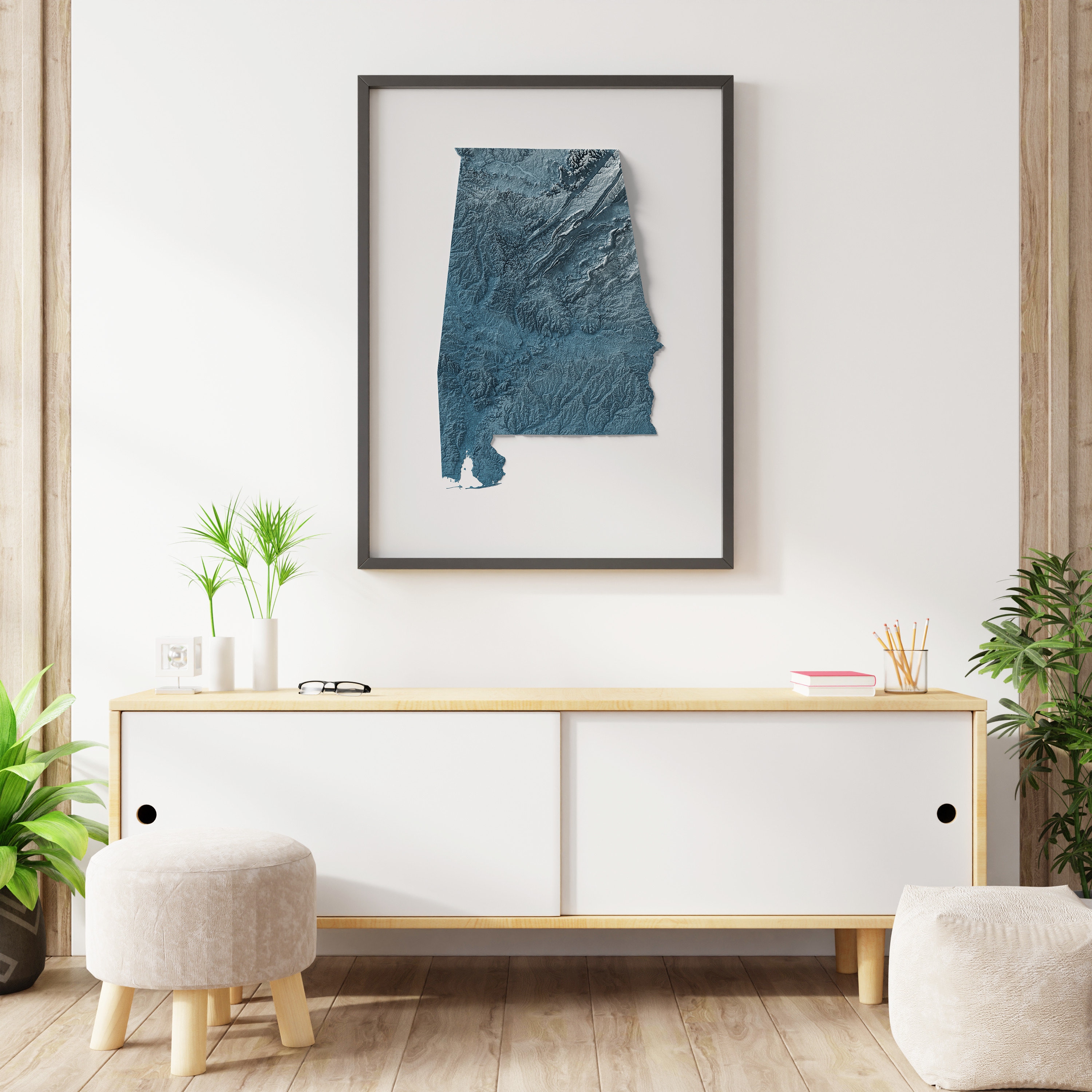 Alabama Shaded Relief Map Natural Topography - Etsy