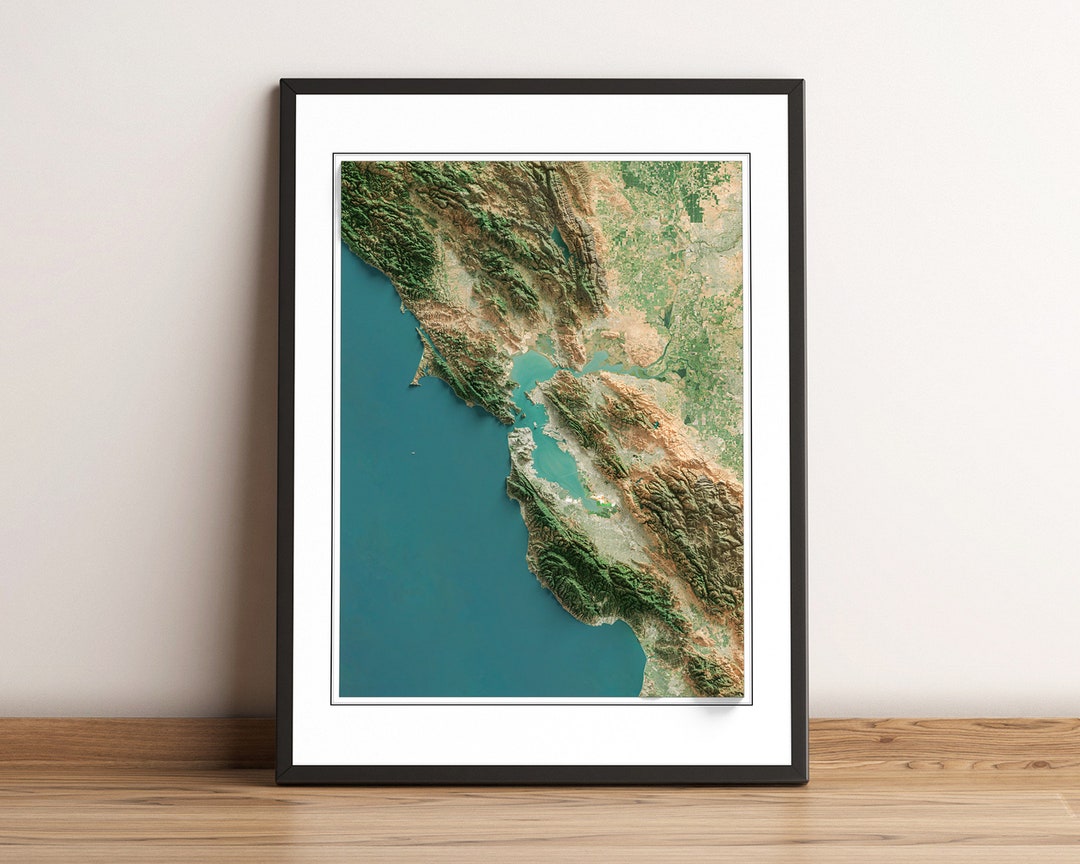 The Bay Area, California - Shaded Relief Map - Imagery - Etsy
