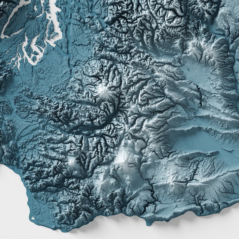 Washington State Shaded Relief Map Natural Topography - Etsy