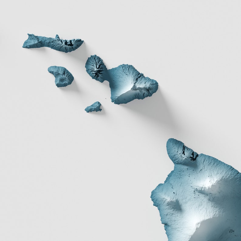 Hawaii Shaded Relief Map Natural Topography - Etsy