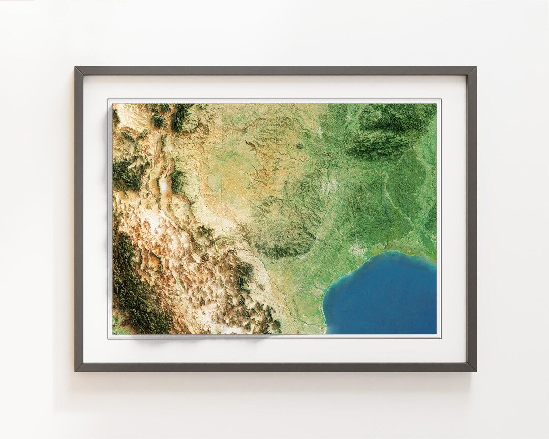 Texas, U.S.A. - Shaded Relief Map - Imagery - Etsy