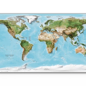 Countries of the World Map - Shaded Relief Map - Etsy