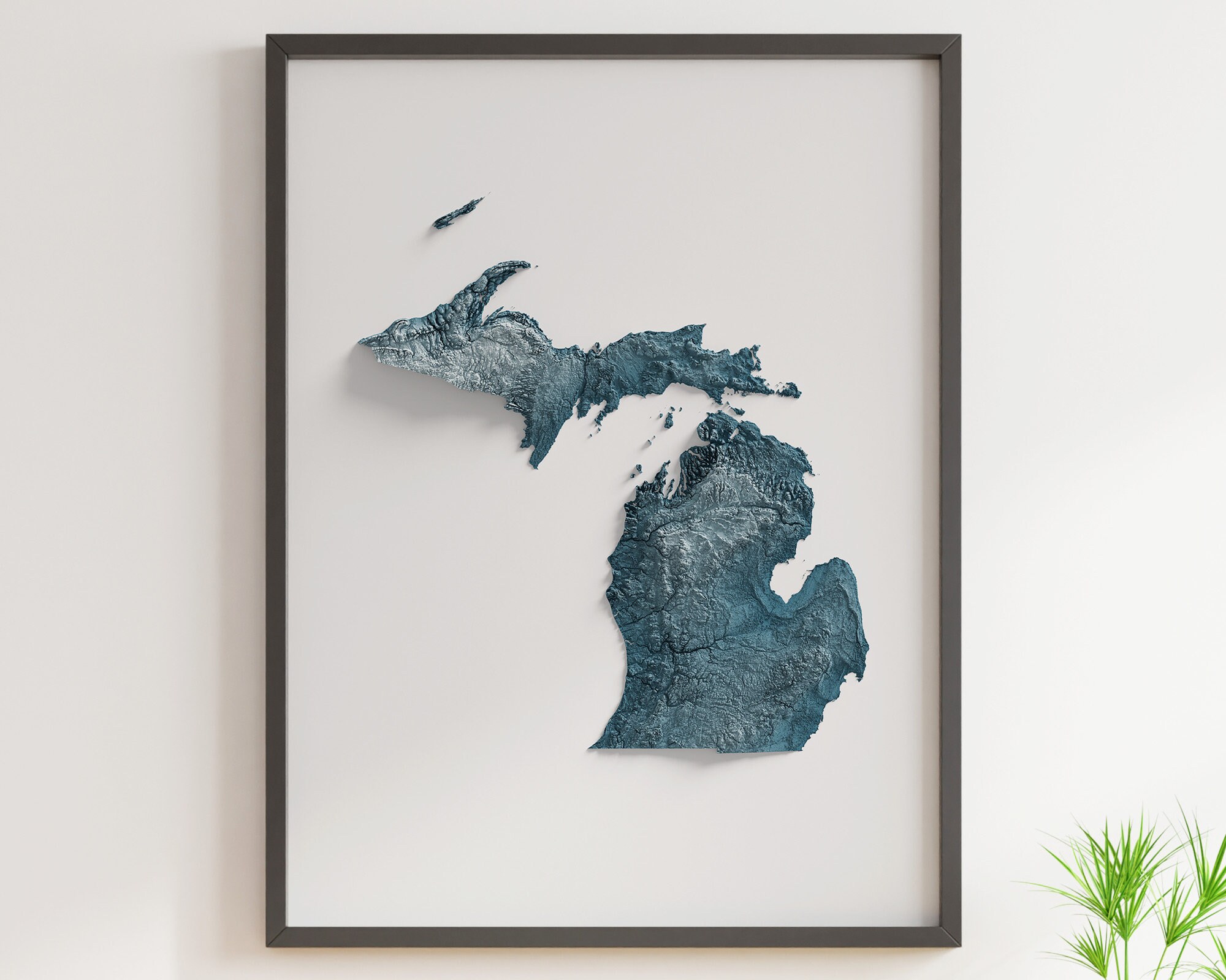 Michigan Shaded Relief Map Natural Topography - Etsy