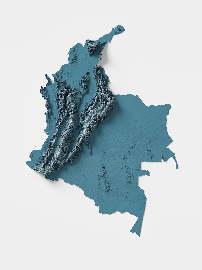 Colombia Shaded Relief Map Natural Topography - Etsy