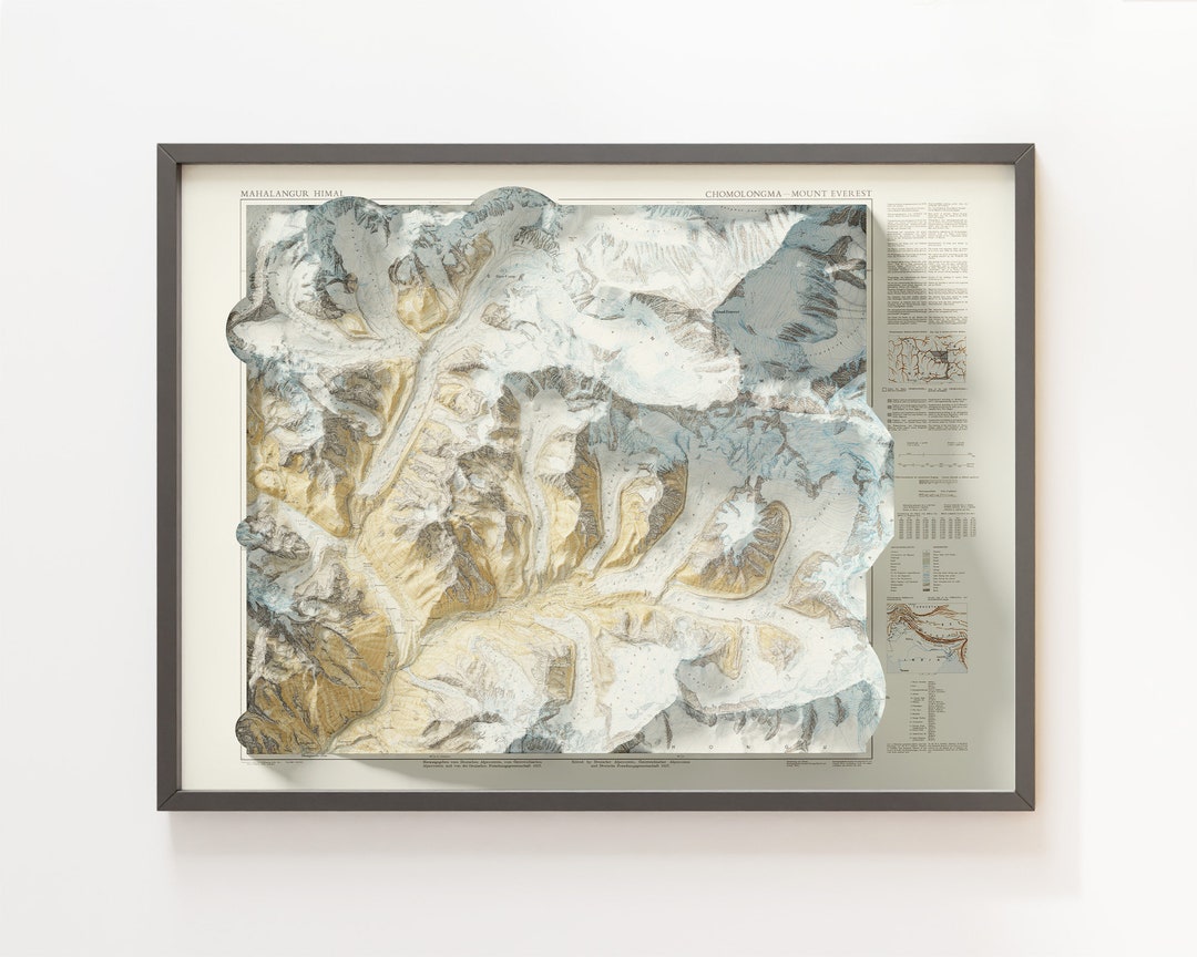 Mount Everest - Vintage Topographic Map C. 1957 - Shaded Relief Map - Etsy