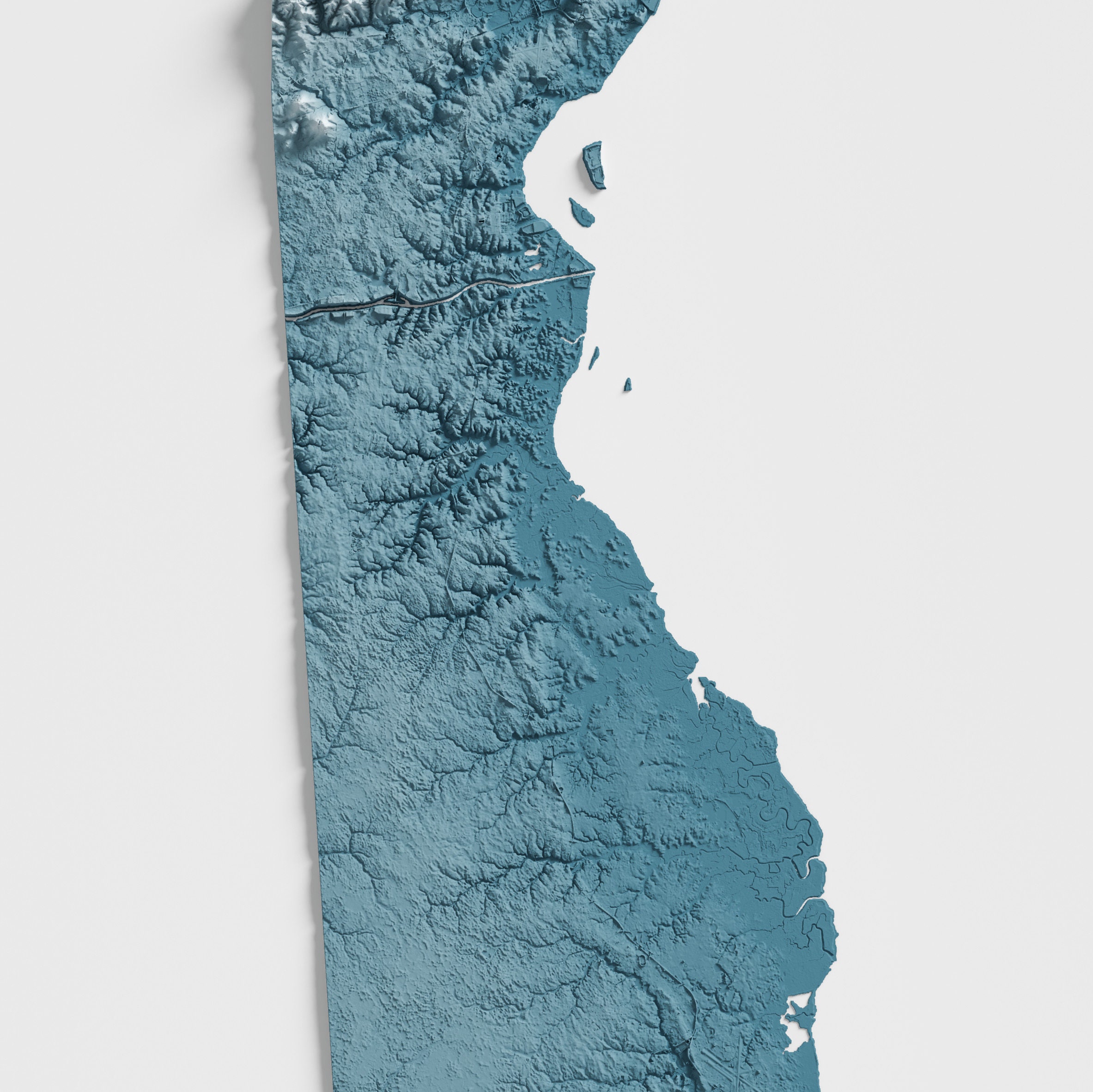 Delaware Shaded Relief Map Natural Topography - Etsy