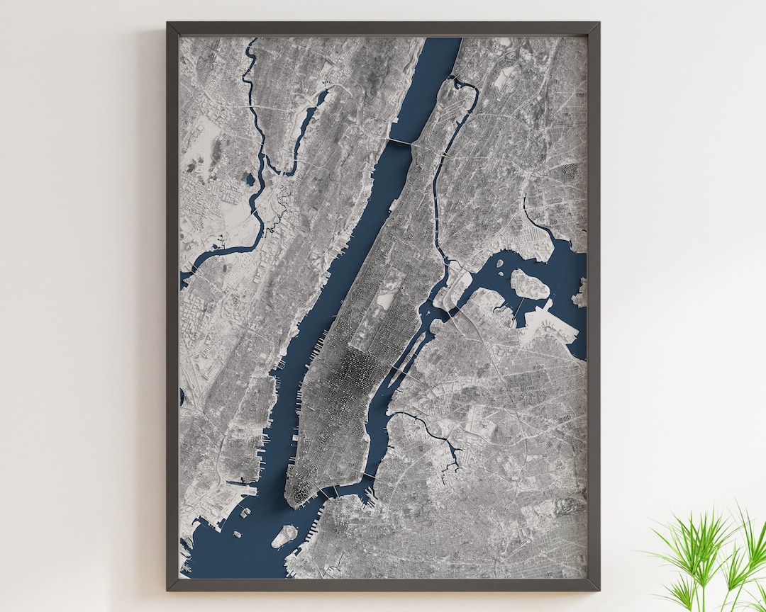 Manhattan, New York - Shaded Relief Map - Detailed Topography - Etsy