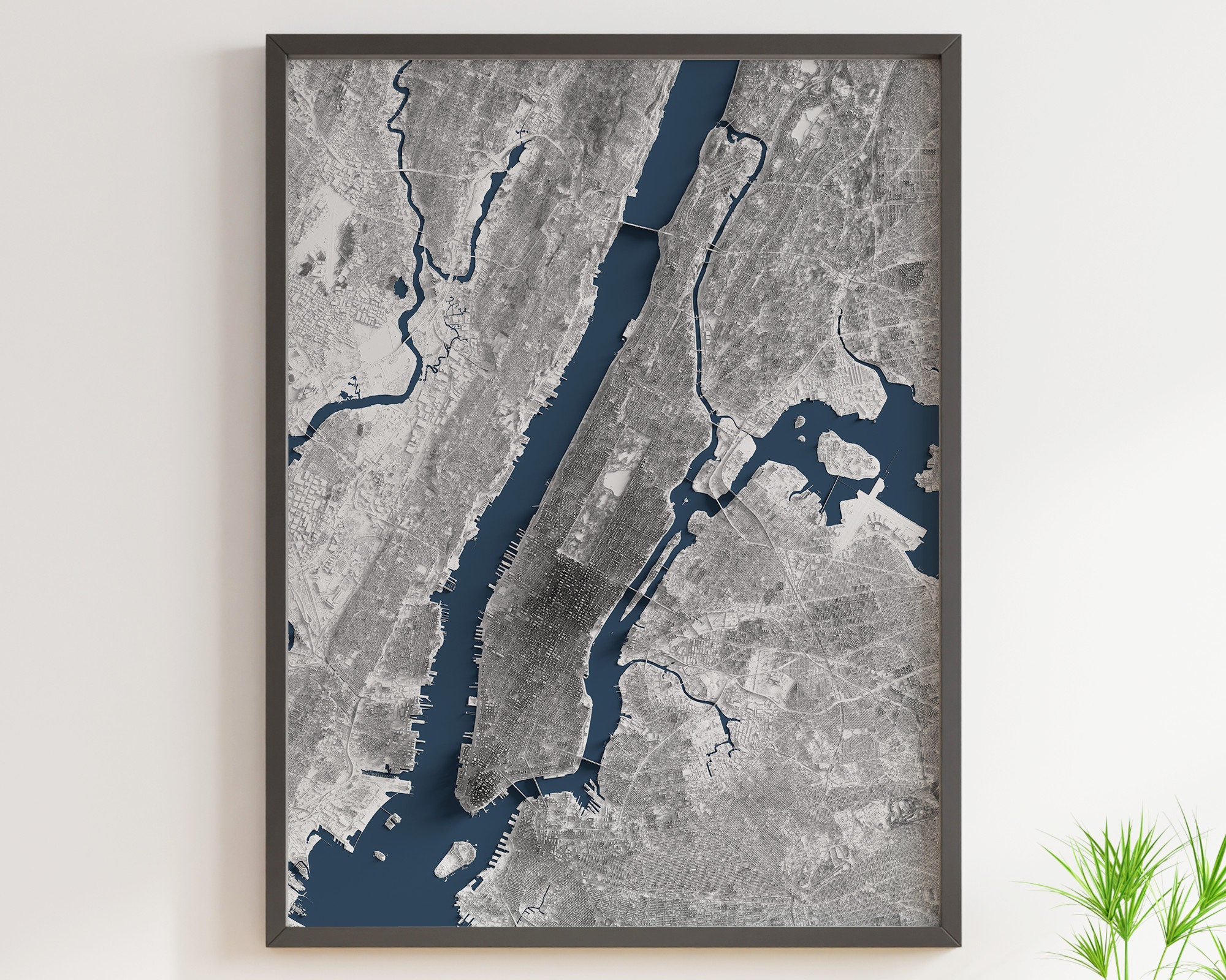 Manhattan, New York Shaded Relief Map Detailed Topography - Etsy