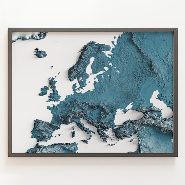 Shaded Relief Map of Europe - Etsy