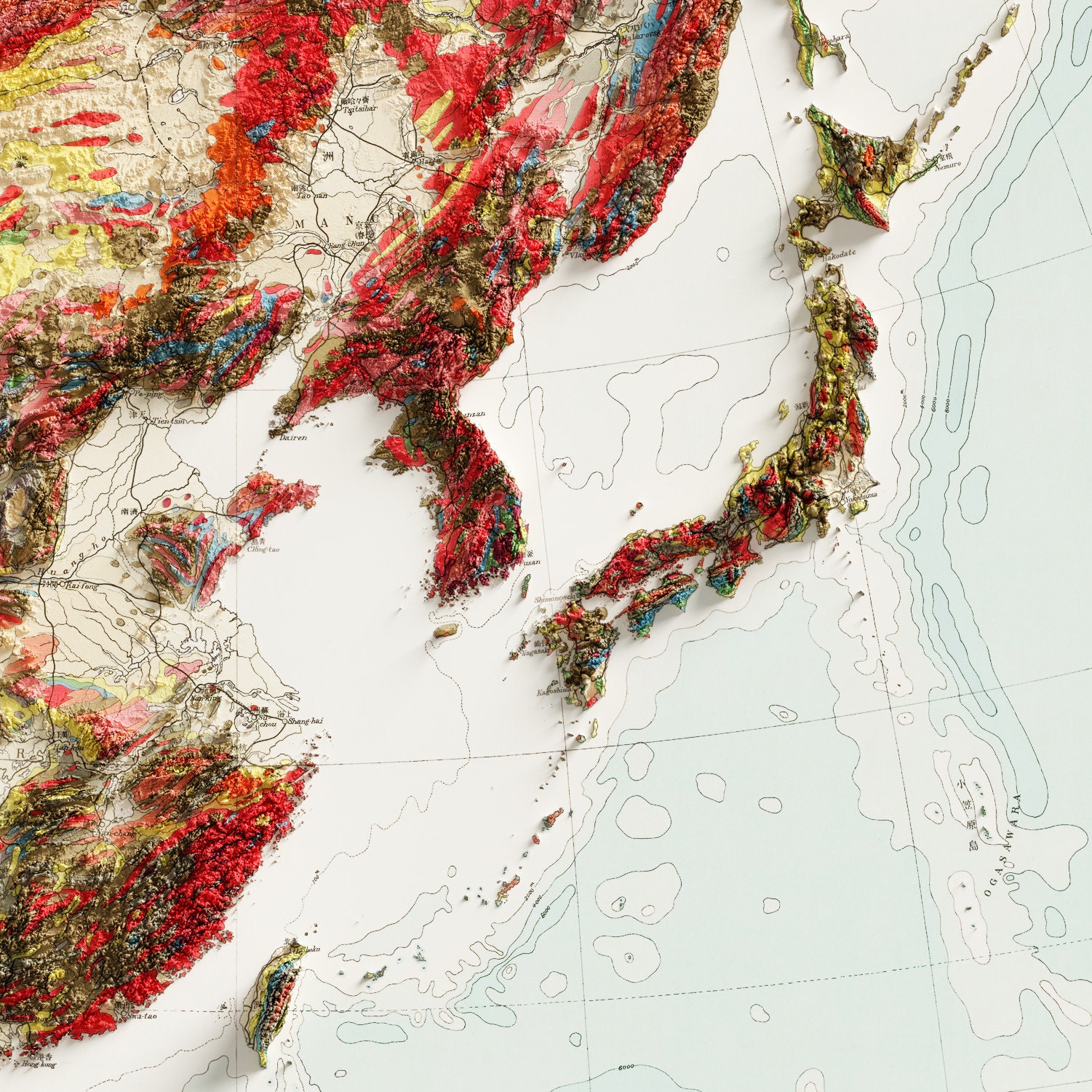 Geological Map of Eastern Asia Vintage Geology Map Shaded - Etsy