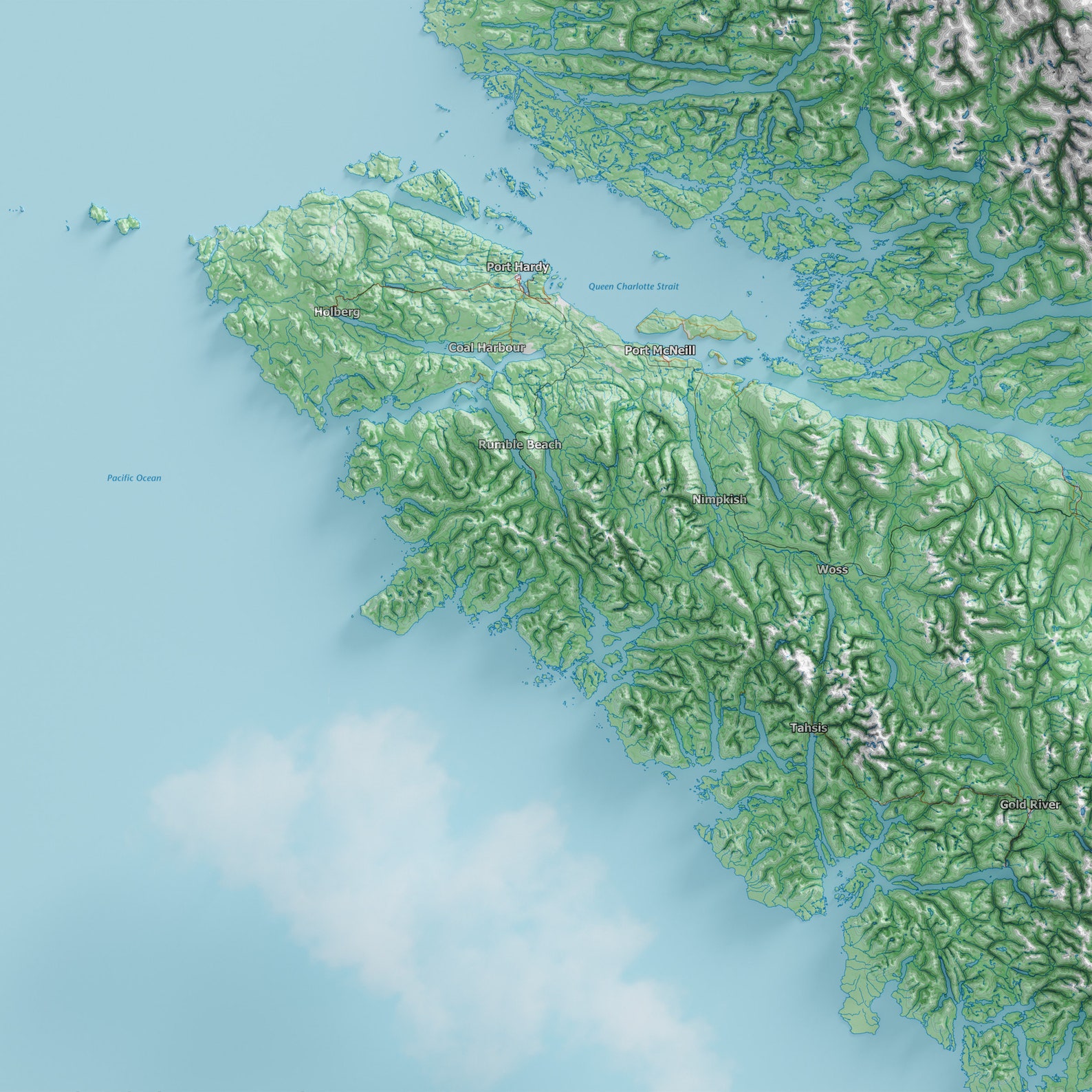 Vancouver Island Topographic Map Shaded Relief Map - Etsy