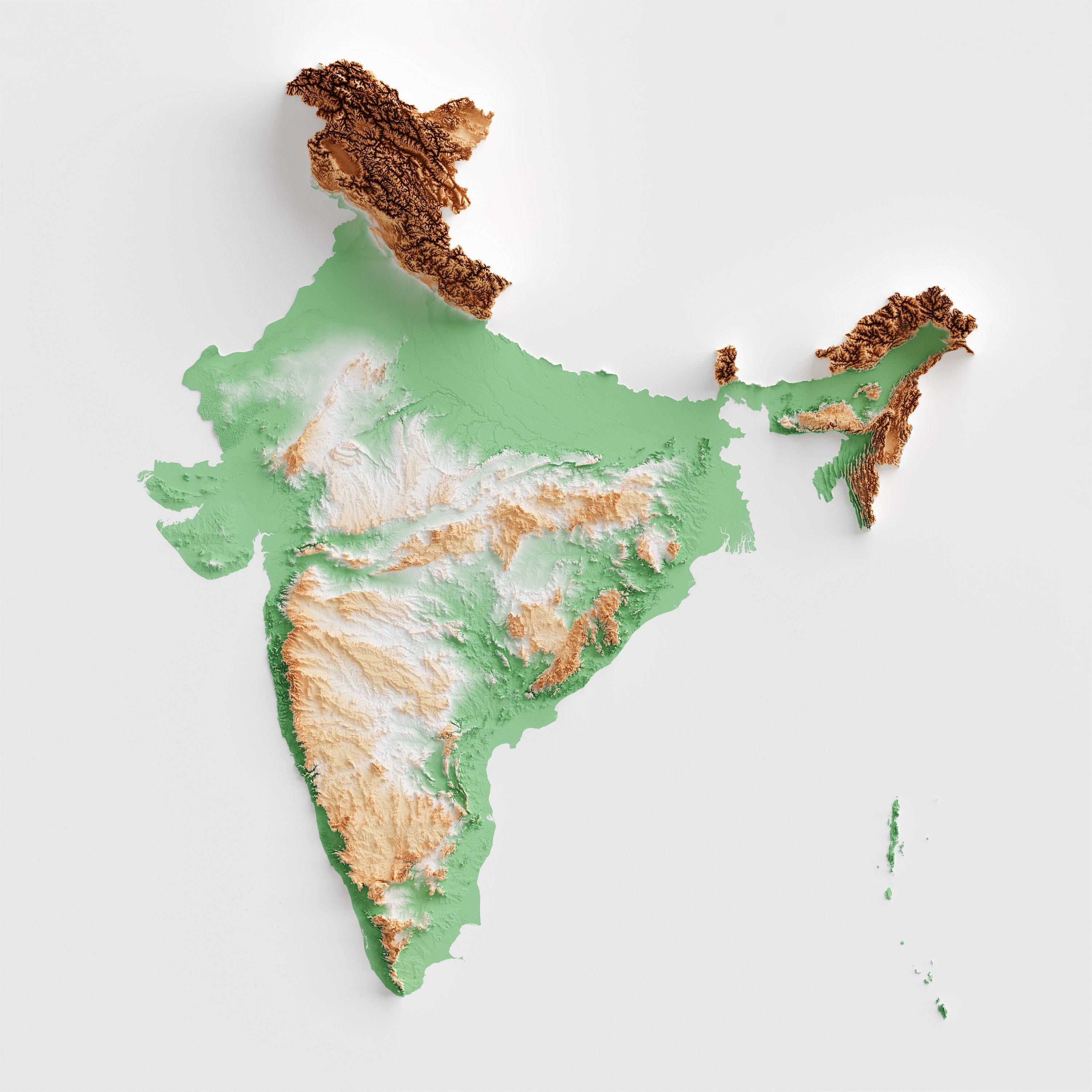 India - Shaded Relief Map - Flag Colours - Etsy