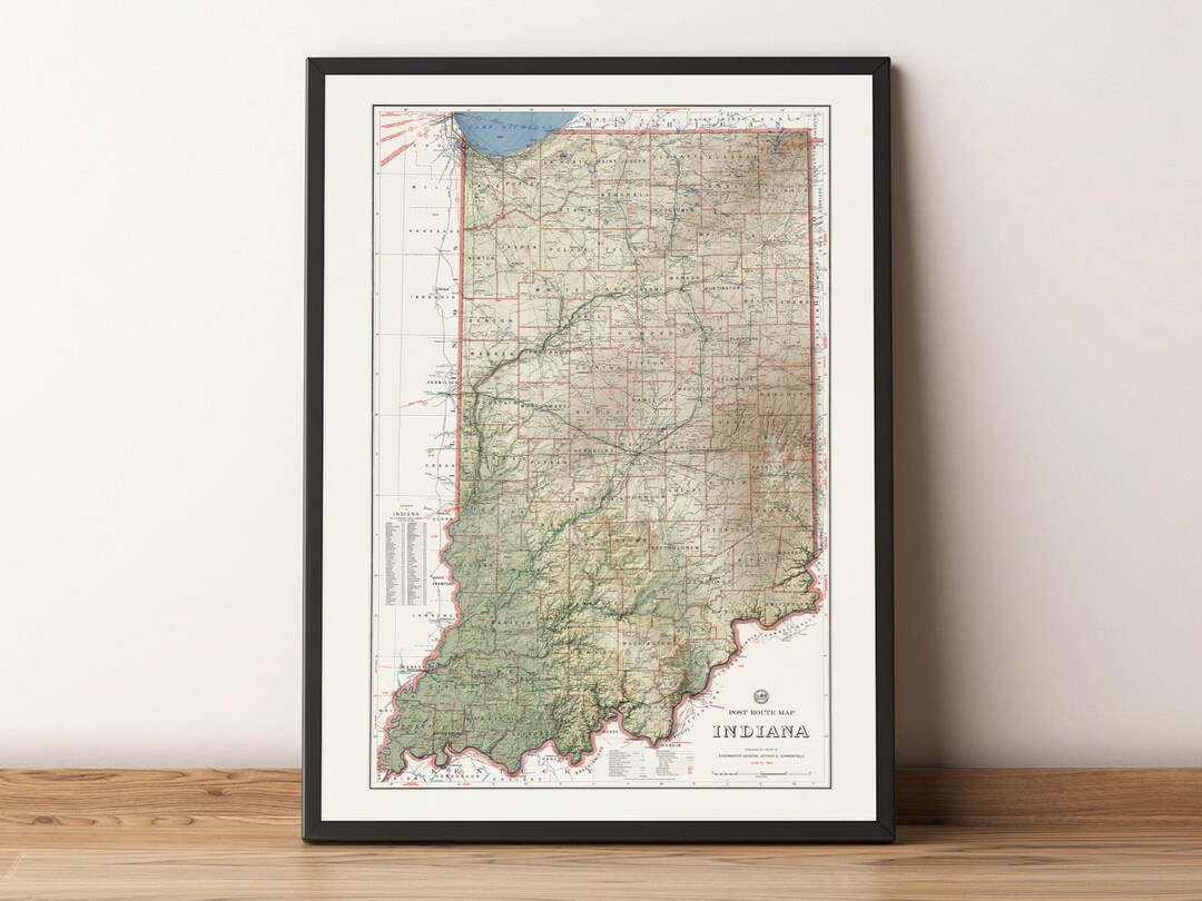 Topographic Map of Indiana (c.1954) - Vintage Map - Shaded Relief Map ...