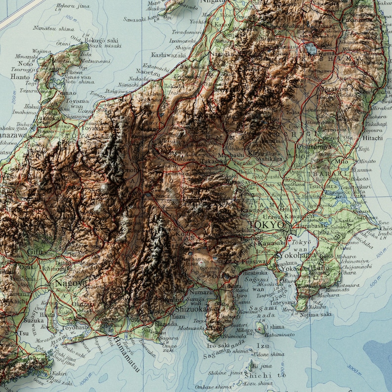 Japan Vintage Topographic Map C. 1958 Shaded Relief Map - Etsy