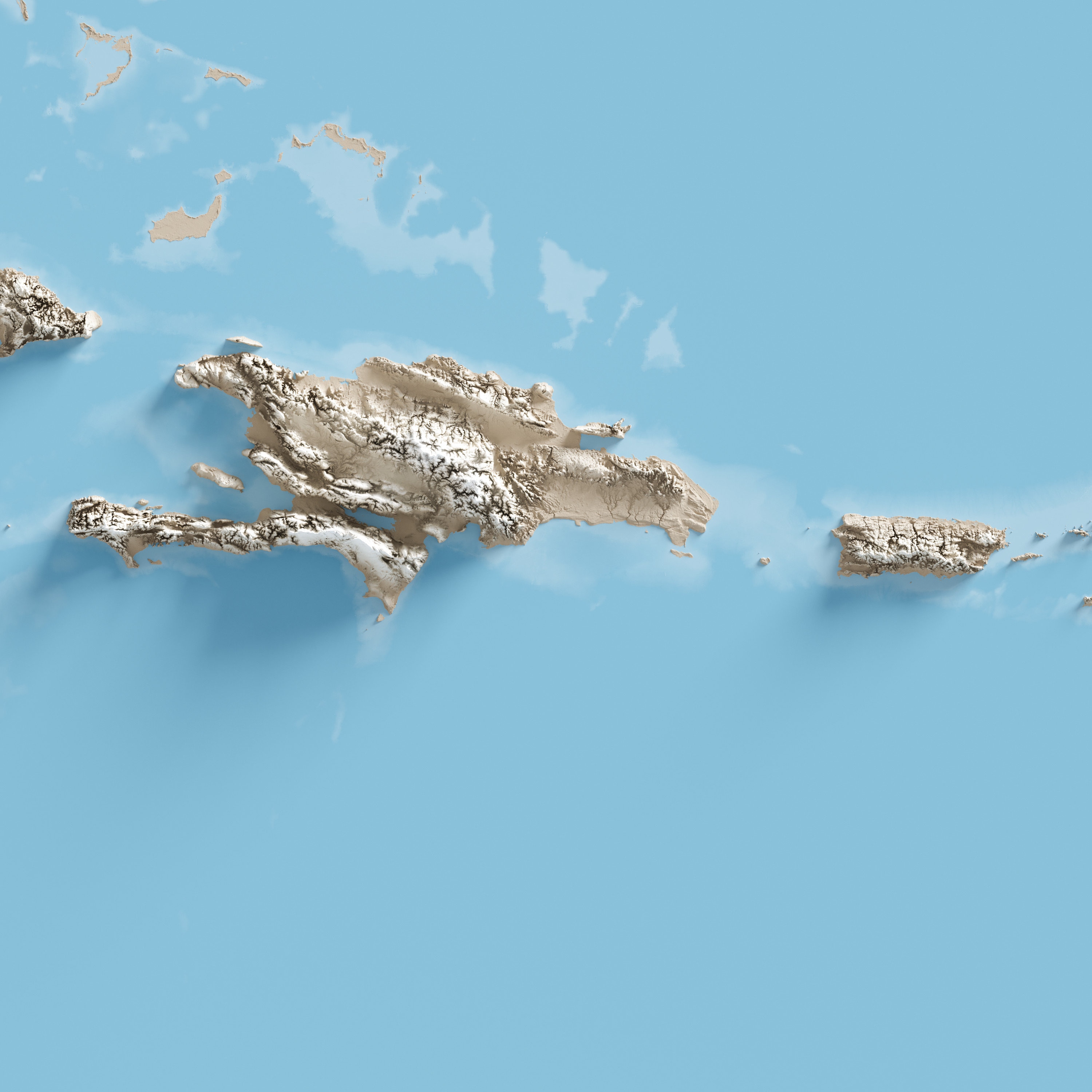 The Caribbean - Shaded Relief Map - Natural Topography - Etsy