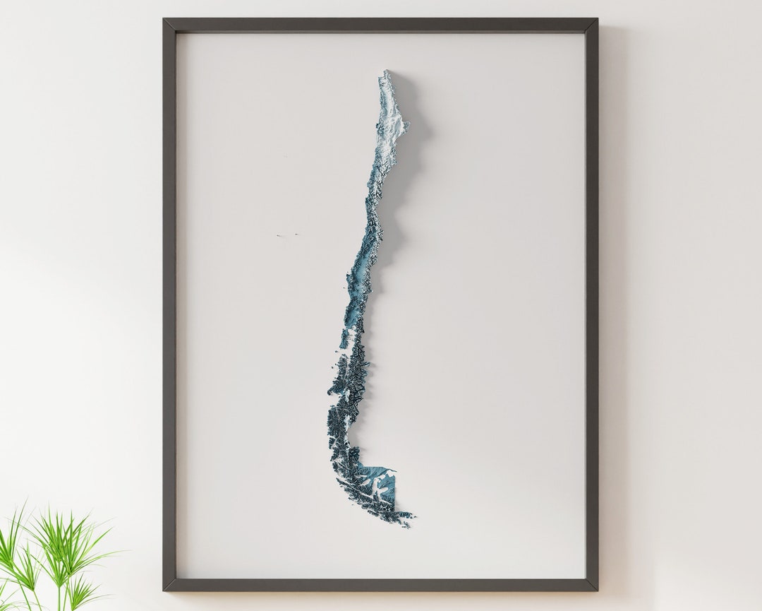 Chile - Shaded Relief Map - Natural Topography - Etsy