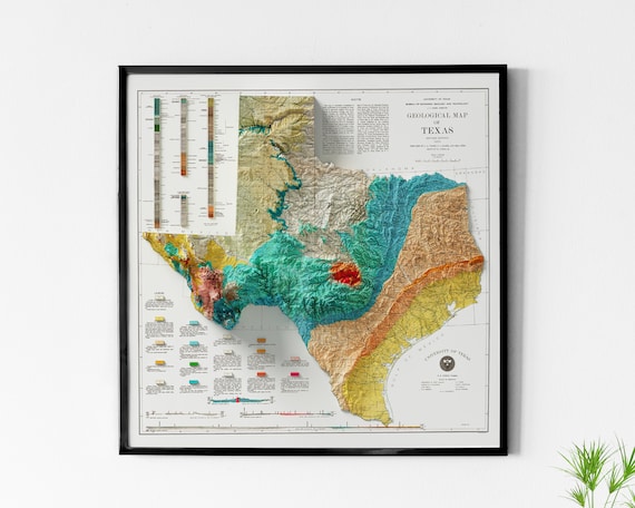 Geological Map of Texas Vintage Shaded Relief Map | Etsy