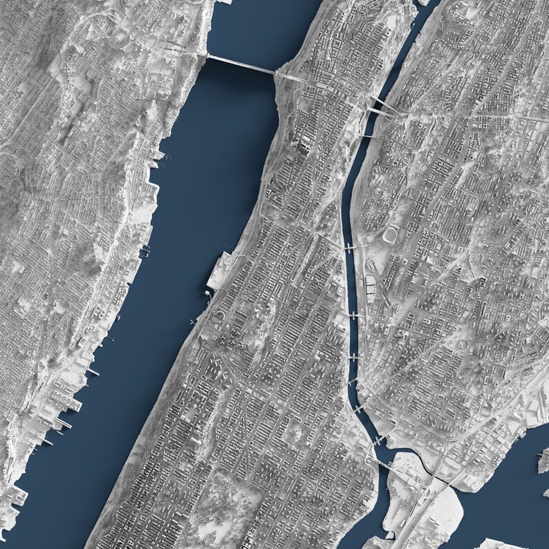 Manhattan New York Shaded Relief Map Detailed Topography - Etsy