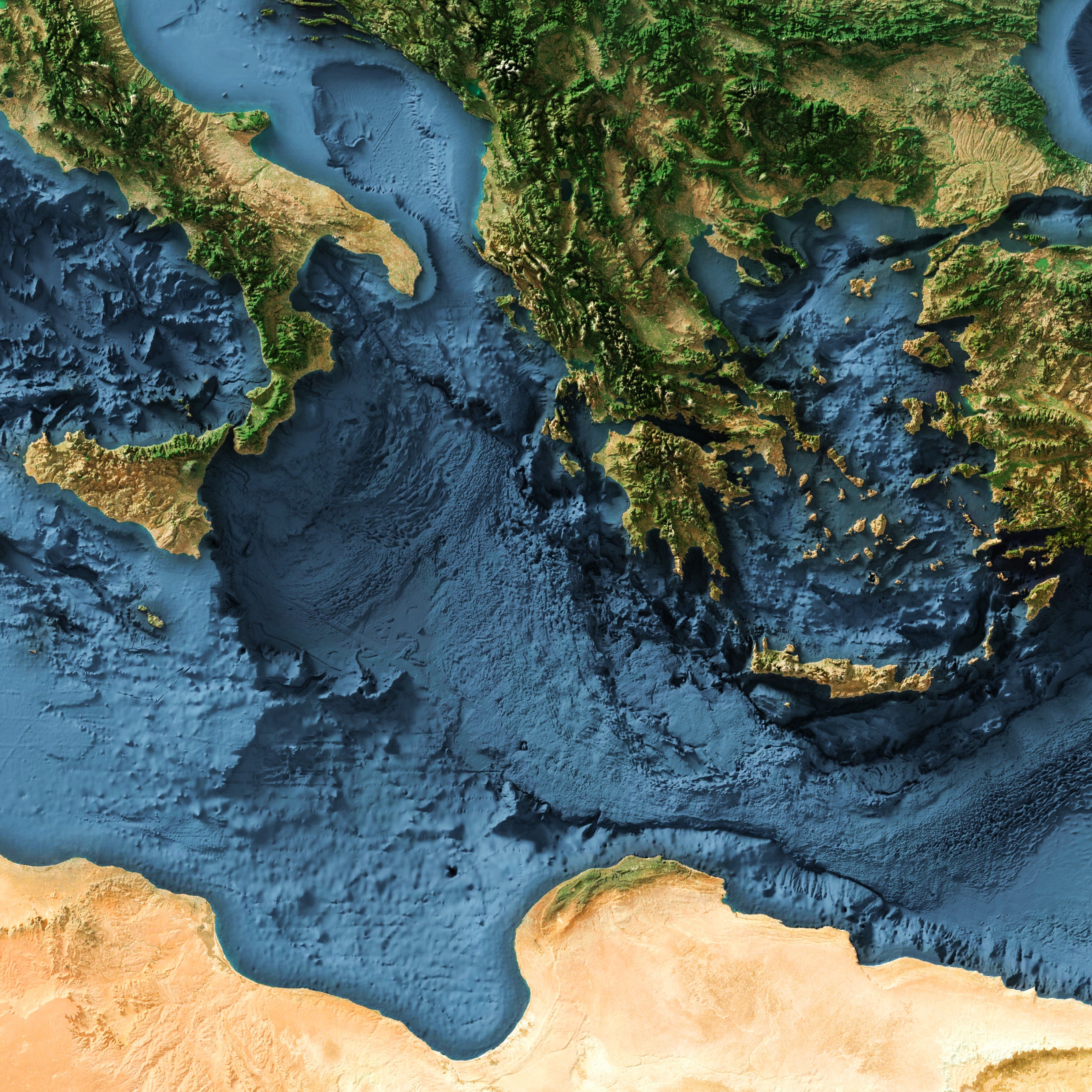 Mediterranean Sea - Shaded Relief Map - Imagery - Etsy