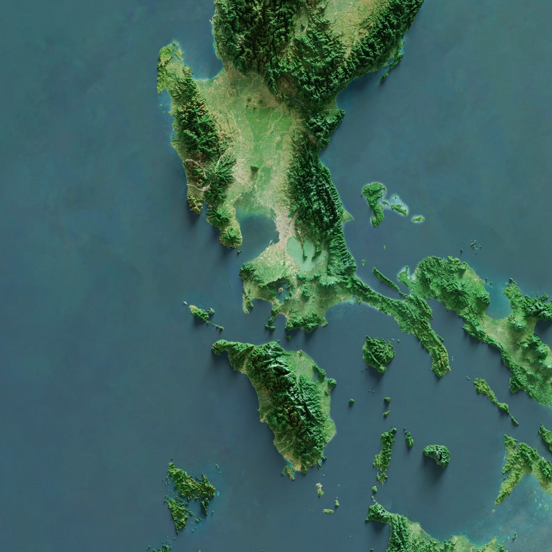 The Philippines - Shaded Relief Map - Imagery - Etsy