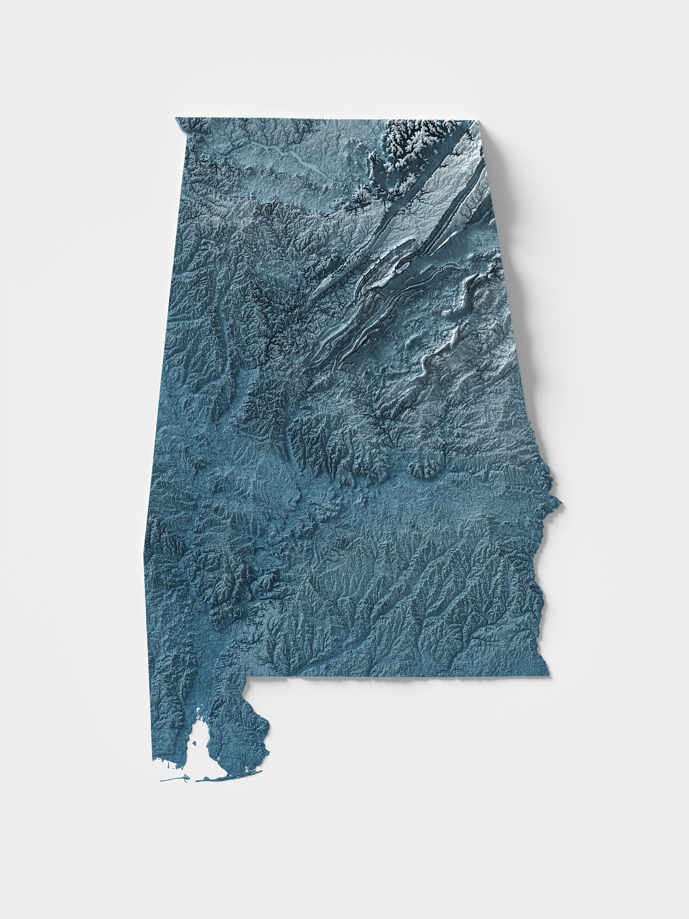 Alabama Shaded Relief Map Natural Topography - Etsy