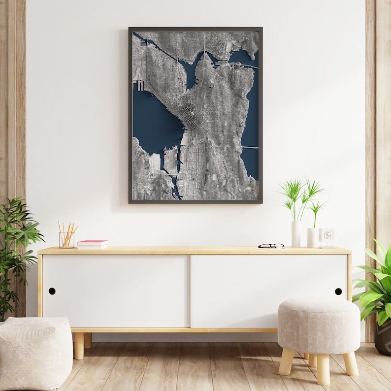 Seattle, Washington - Shaded Relief Map - Detailed Topography - Etsy