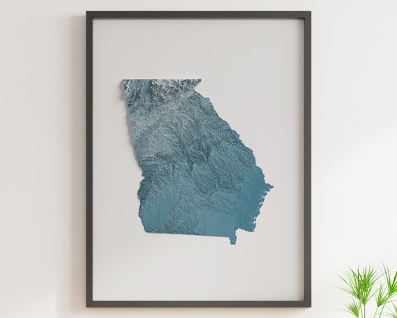 Georgia State Shaded Relief Map Natural Topography | Etsy