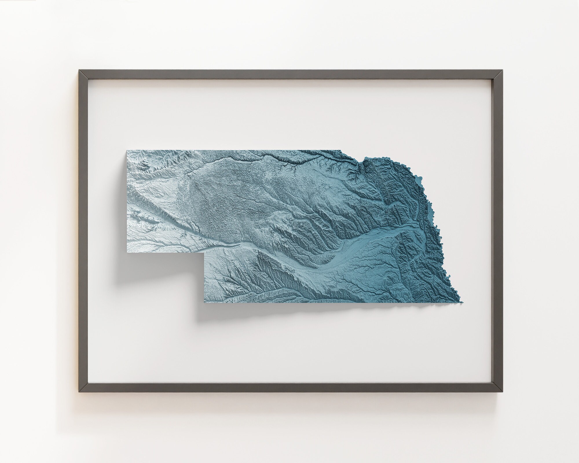 Nebraska Shaded Relief Map Natural Topography - Etsy