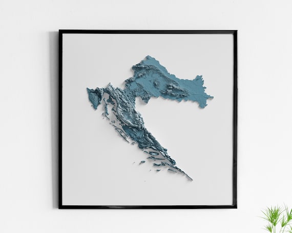 Croatia Shaded Relief Map Natural Topography - Etsy