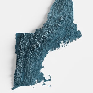 New England States - Shaded Relief Map - Natural Topography - Etsy