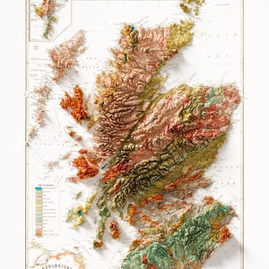 Geological Map of Scotland (c.1860) - Vintage Map - Shaded Relief Map ...