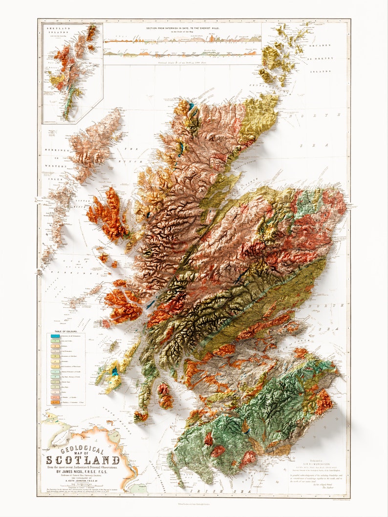 Geological Map of Scotland (c.1860) - Vintage Map - Shaded Relief Map ...