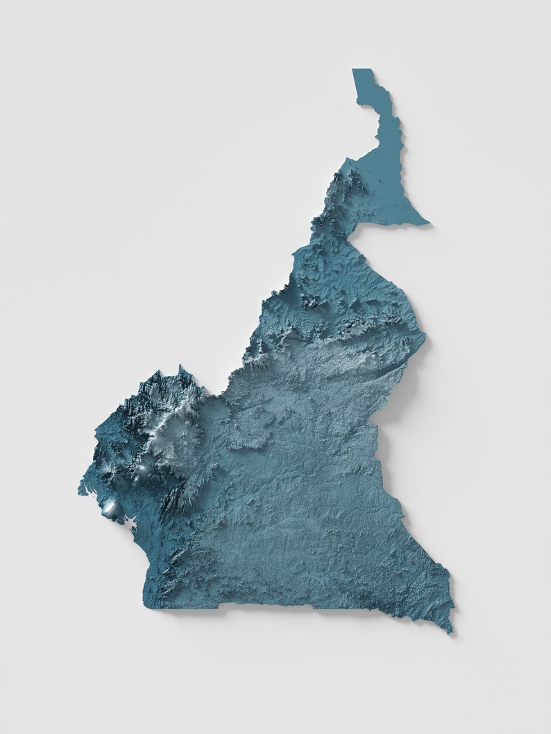 Cameroon - Shaded Relief Map - Natural Topography - Etsy
