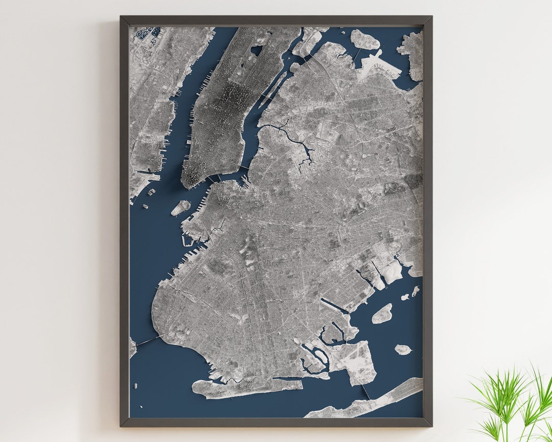 Brooklyn, New York - Shaded Relief Map - Detailed Topography - Etsy