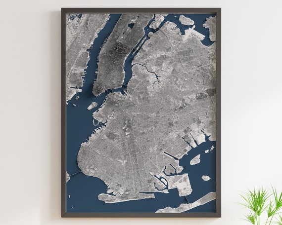 Brooklyn New York Shaded Relief Map Detailed Topography | Etsy