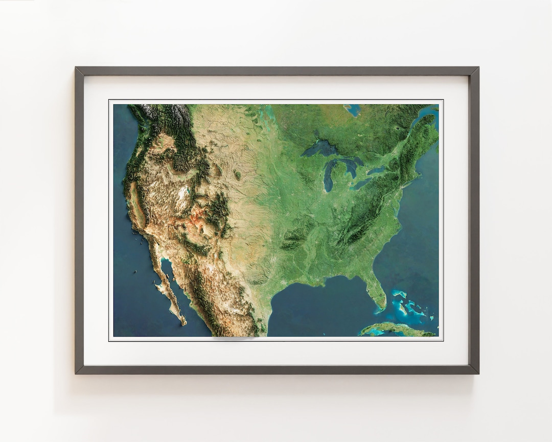 United States of America (borderless) - Shaded Relief Map - Imagery - Etsy
