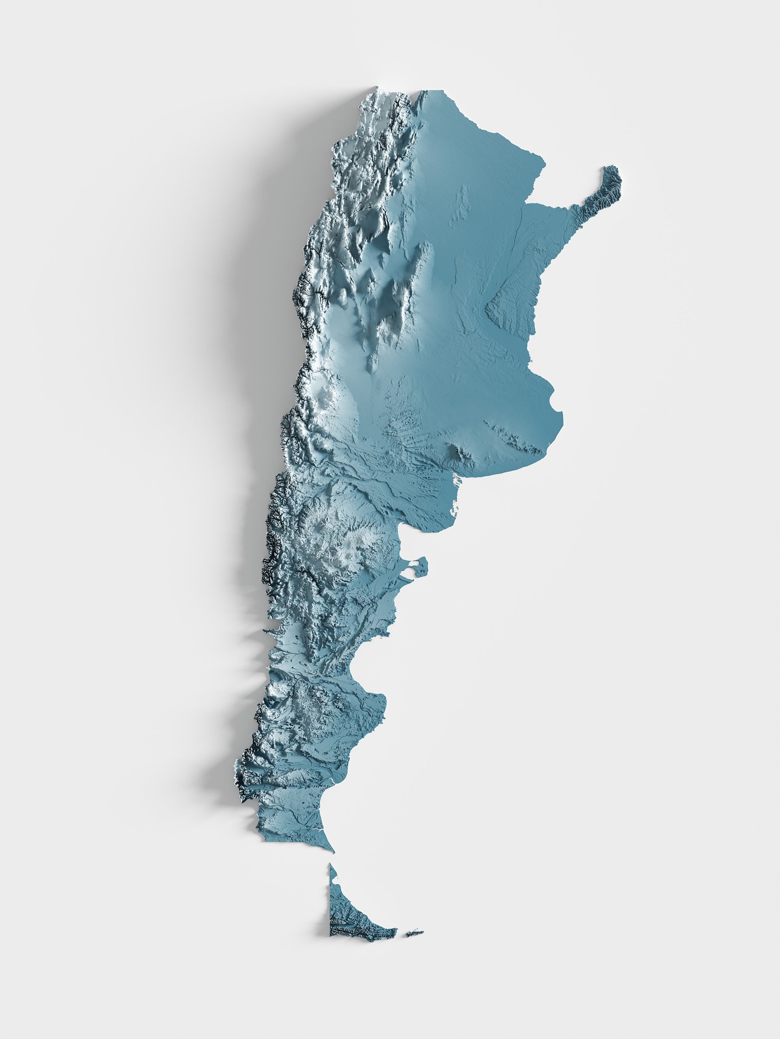 Argentina - Shaded Relief Map - Natural Topography - Etsy