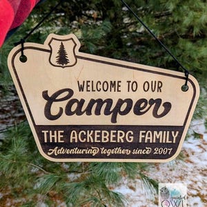 Personalized Camper Sign, Travel Trailer, Happy Camper Sign, Camper ...