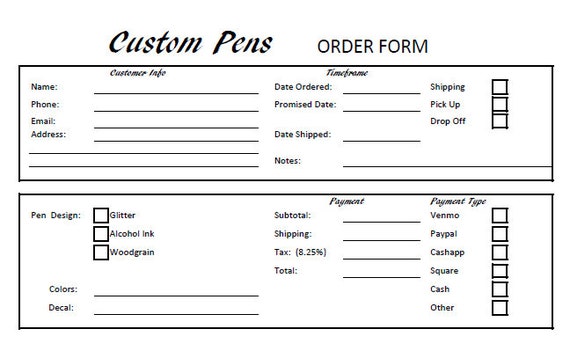 Pen Order Form | Etsy