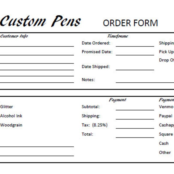 Pen Order Form - Etsy