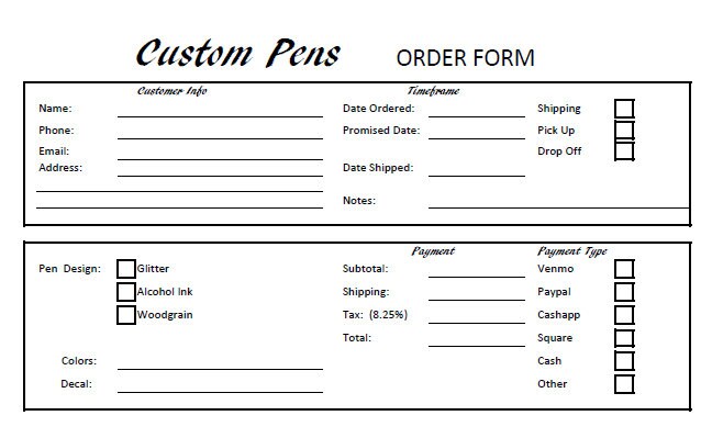 Pen Order Form - Etsy