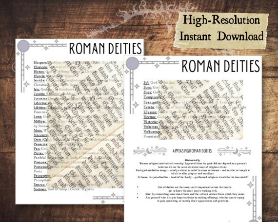 Largest Roman Deity & Correspondence List Printable Instant Download ...