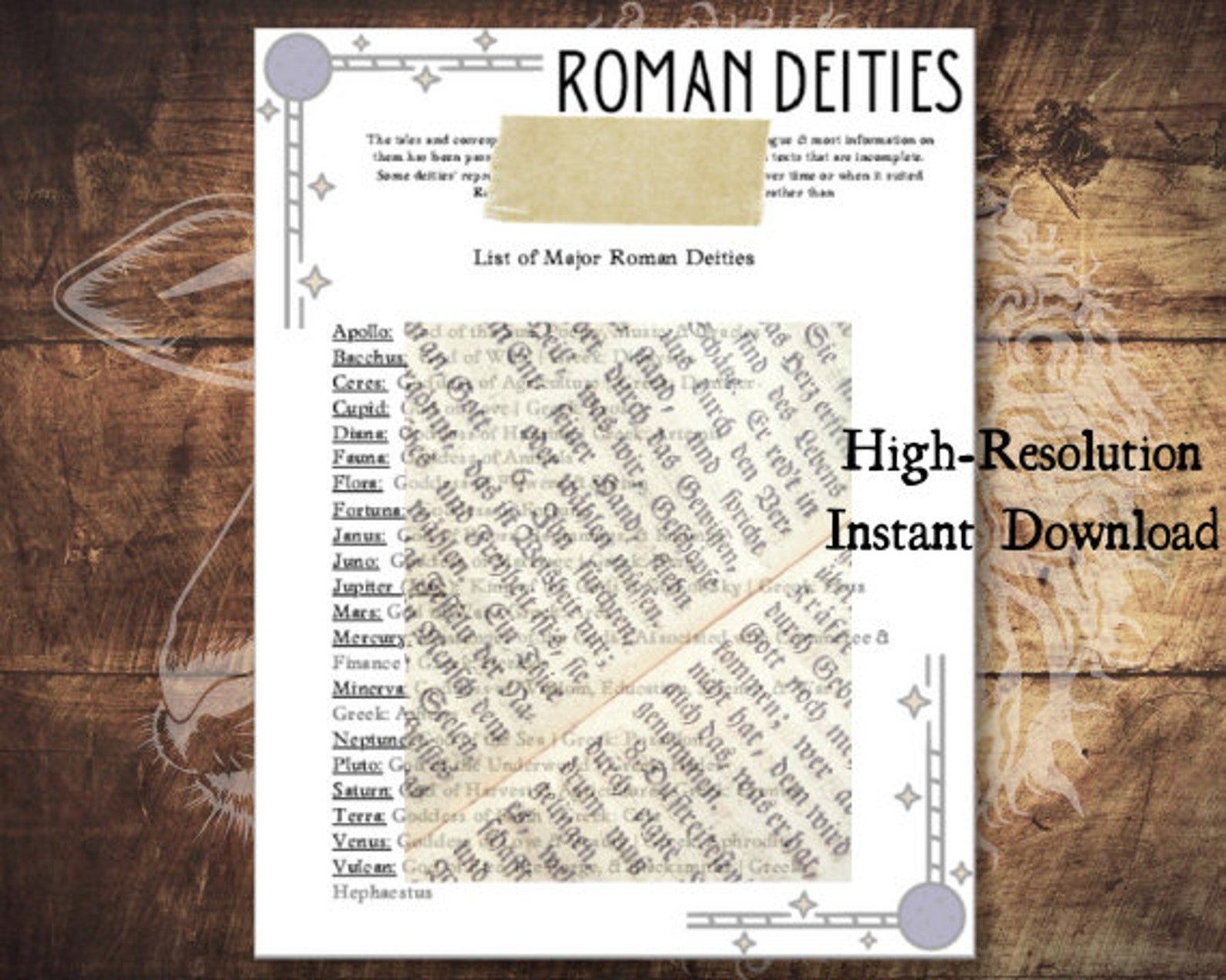 Largest Roman Deity & Correspondence List Printable Instant Download ...