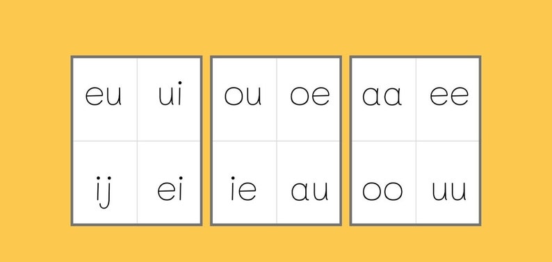Flash Cards Alphabet Family Letters ui Eu Au Ou Ie Oe Aa Oo Ee Uu - Etsy