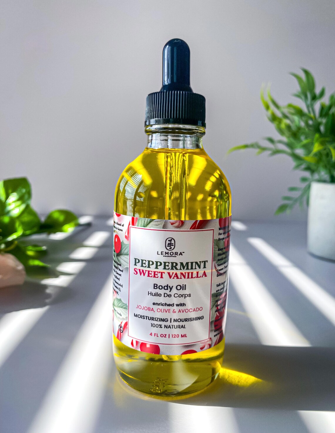Hydrating Peppermint Sweet Vanilla Body Oil - Holiday Body Oil for Dry ...
